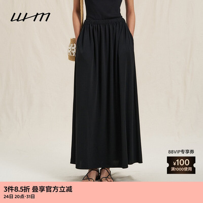 WHM经典休闲做旧针织布抽褶半裙