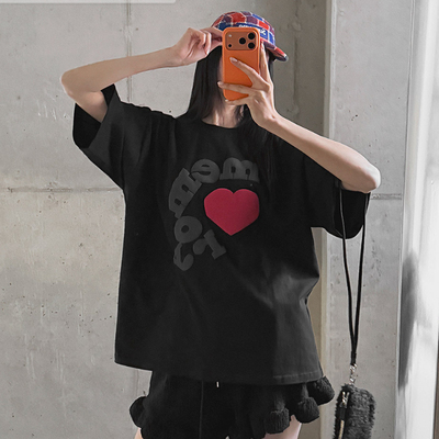 韩国直筒心形字母短袖圆领T恤