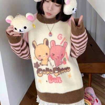 扣扣商店CokoStore 原创可爱超甜古早兔子毛衣针织套头衫宽松显瘦