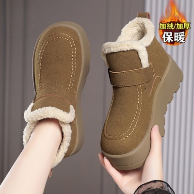 品牌真皮保暖雪地靴女2025冬季新款厚底加绒棉靴防水防滑勃肯棉鞋