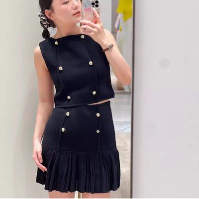 maSande正品2025早秋新款女装针织法式修身百褶半身裙SFPJU01504