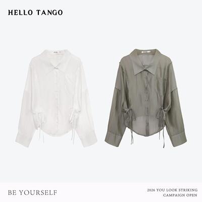 HELLOTANGO《氧气轨迹》夏季韩系高级感百搭绑带防晒衬衫56405