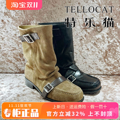 正品TELLOCAT特乐猫2026冬新款圆头粗跟 时尚中筒靴TBS63D82207