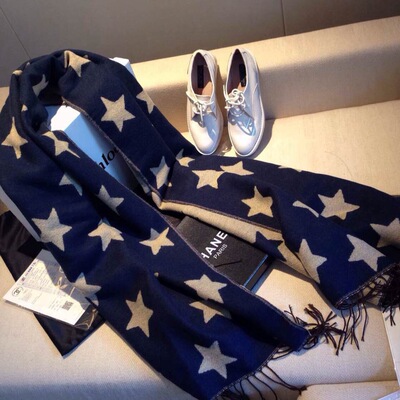 五角星围巾女冬季百搭藏青色两用