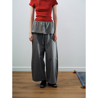 Hello September 轻松百搭高腰系带纯色天丝棉屁帘休闲裤H60008