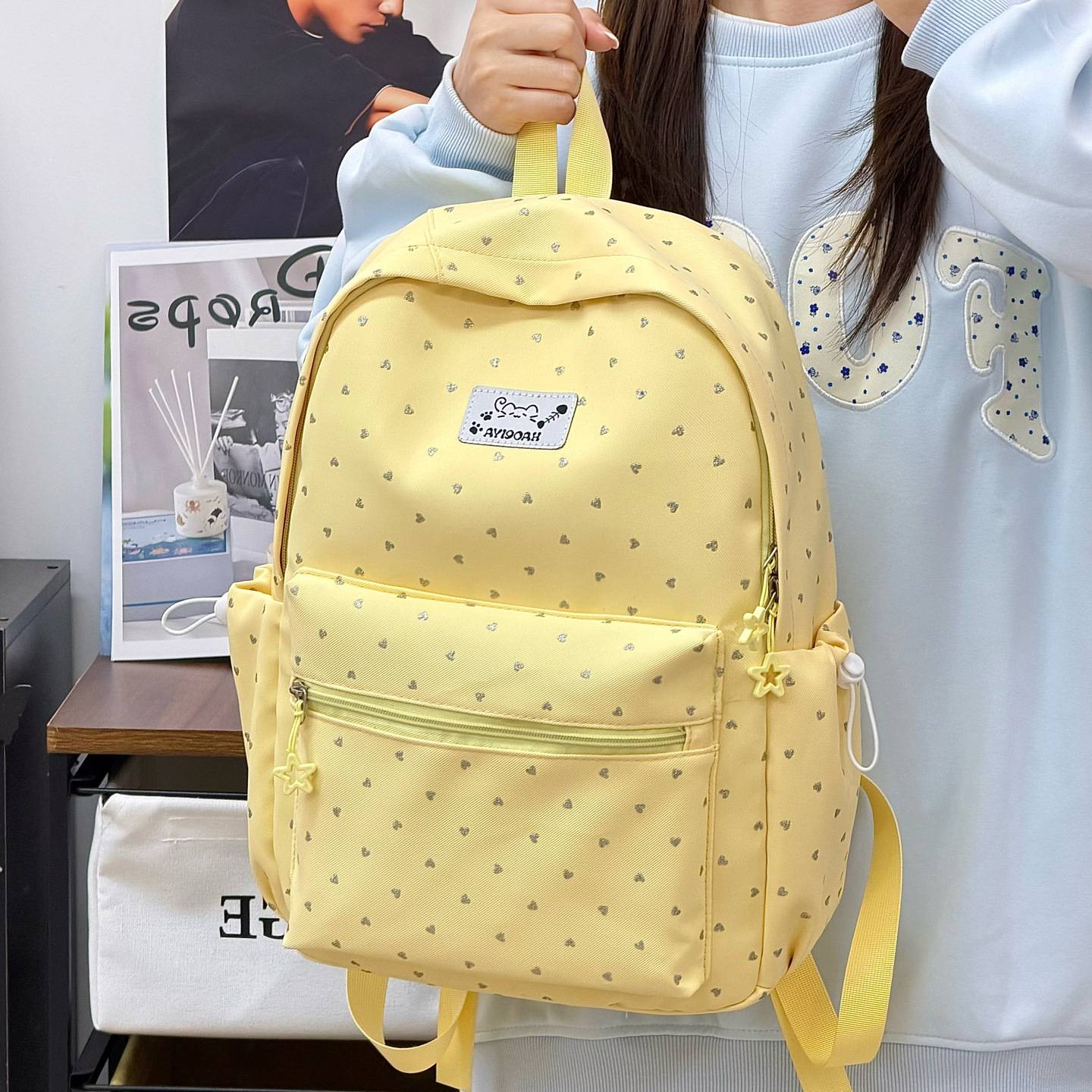 官方正品日系ins新款高颜值清新甜美波点蝴蝶结背包初高中生轻便