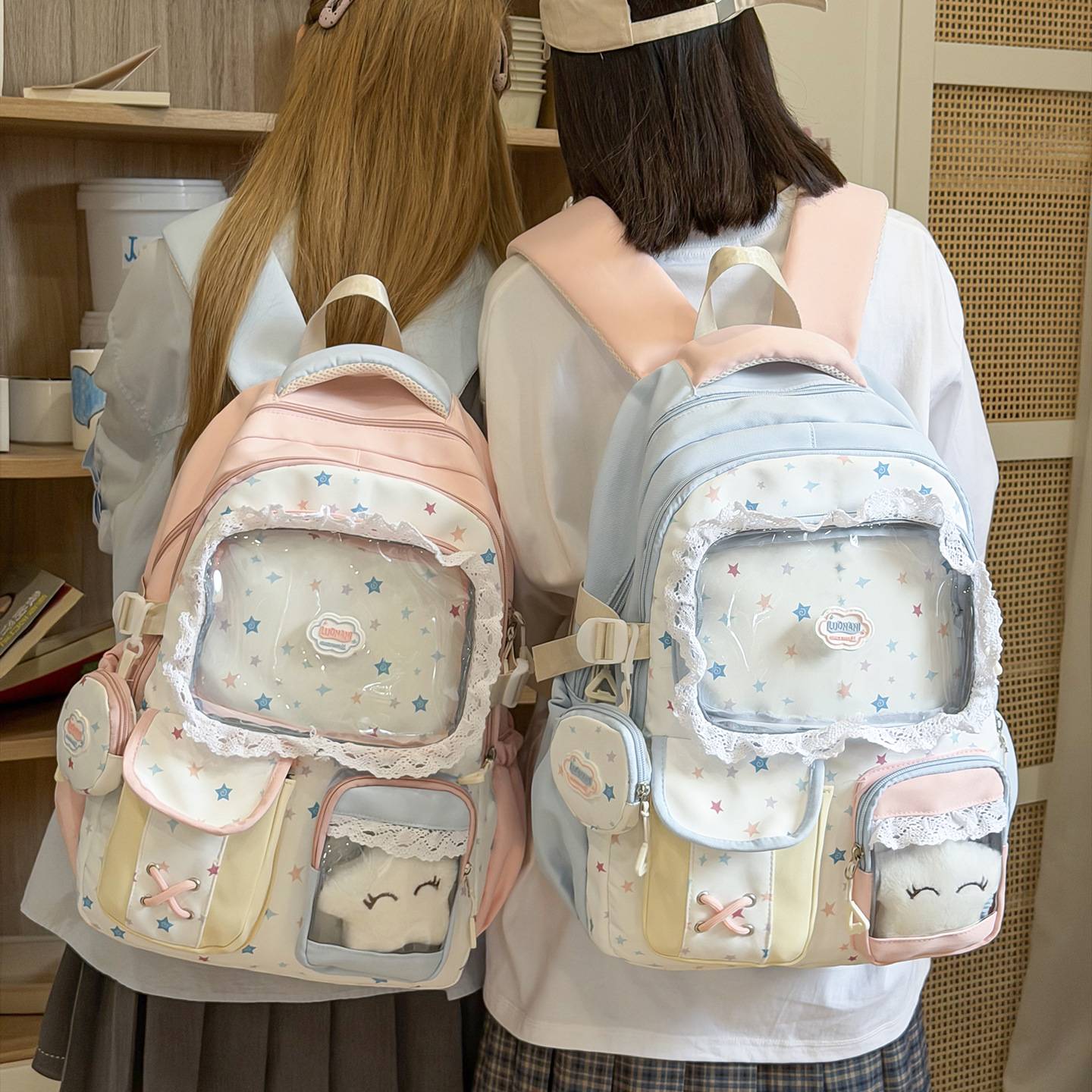 官方正品甜屿星织透明痛层双肩包初中生小学生书包女可爱高颜值大