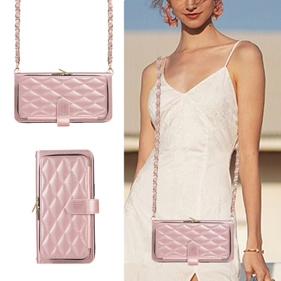 小香风多卡拉链钱包适用iPhone17/16/15/14/13/12/11promax斜挎苹果xr/xsmax/mini翻盖手机壳6s皮套7/8plus