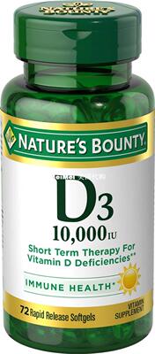 Nature's Bounty Vitamin D3 10,000 IU, 72 Softgels 维生素D3