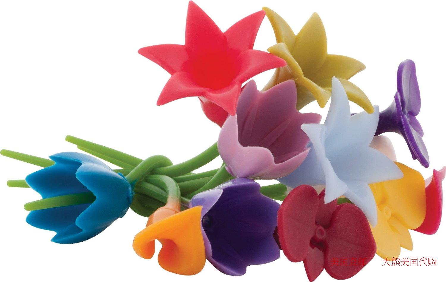 Trudeau Duo Tone Floral Wine Charms, Set of 12  酒杯标识假花