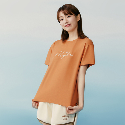 三枪女夏季凉感冰泉棉圆领印花女衫休闲简约运动上衣短袖T恤24240