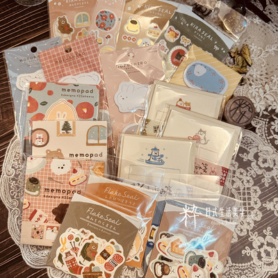 现货日本古川纸工24年冬季限定小熊雪花便签本贴纸 手帐素材