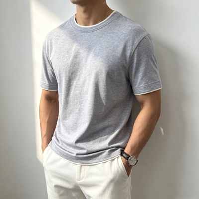 【棉麻高端系列】假两件圆领短袖