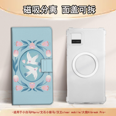 适用小白马P6小彩马大我掌阅tango2汉王复古花朵磁吸电子书保护套