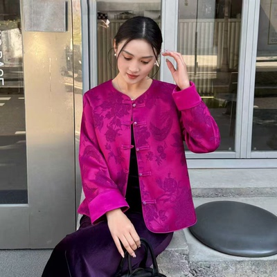 外套秋冬新款女高贵唐装提花上衣