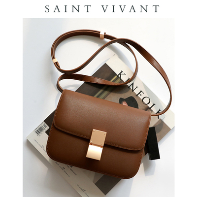 颂菲女包2025新款豆腐包真皮小方包复古风邮差包手提单肩斜挎包女