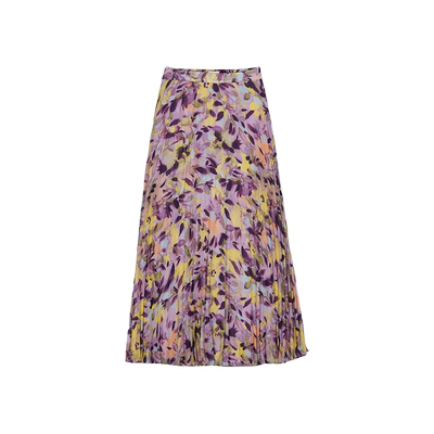 浪漫紫色印花百褶半裙