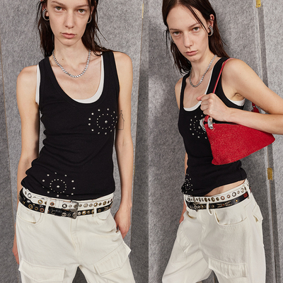 经典款修身背心金属装饰