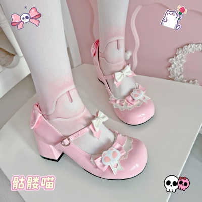 【现货】骷髅喵 boobooLolita猫咪骷髅蝴蝶结中跟单鞋