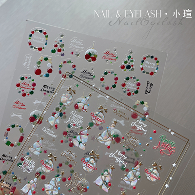 小瑄美甲新品tomoni水晶球圣诞树雪花麋鹿闪粉烟花圣诞款合集贴纸