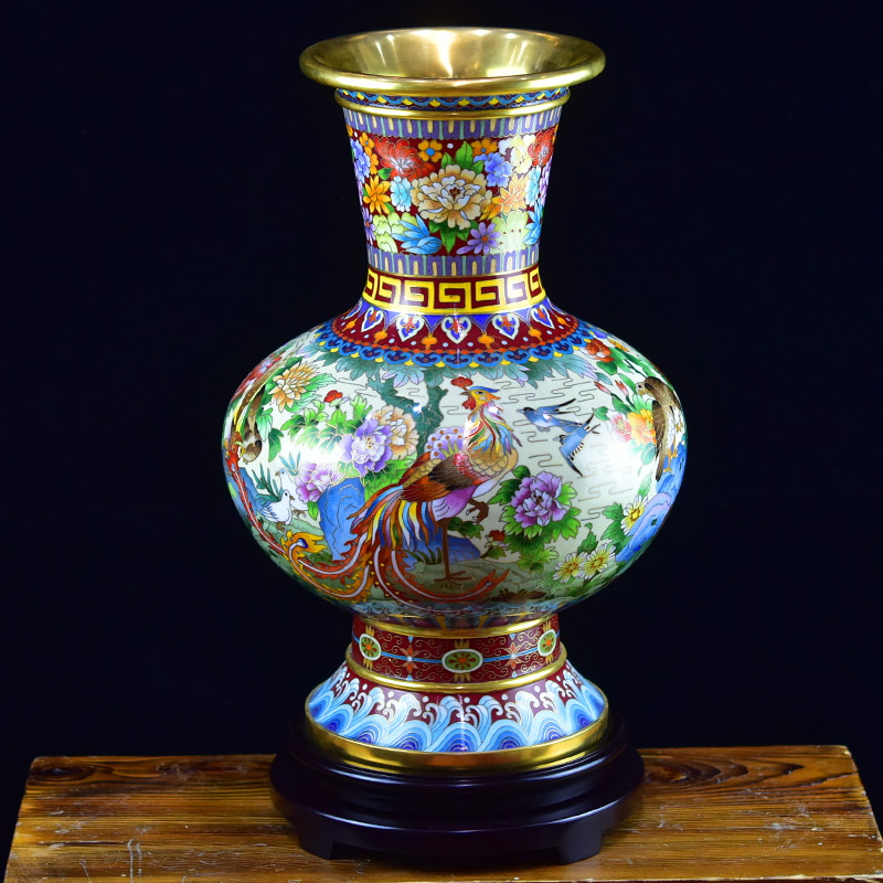 北京特色手工艺景泰蓝花瓶15寸百鸟朝凤铜胎掐丝珐琅中式客厅摆件