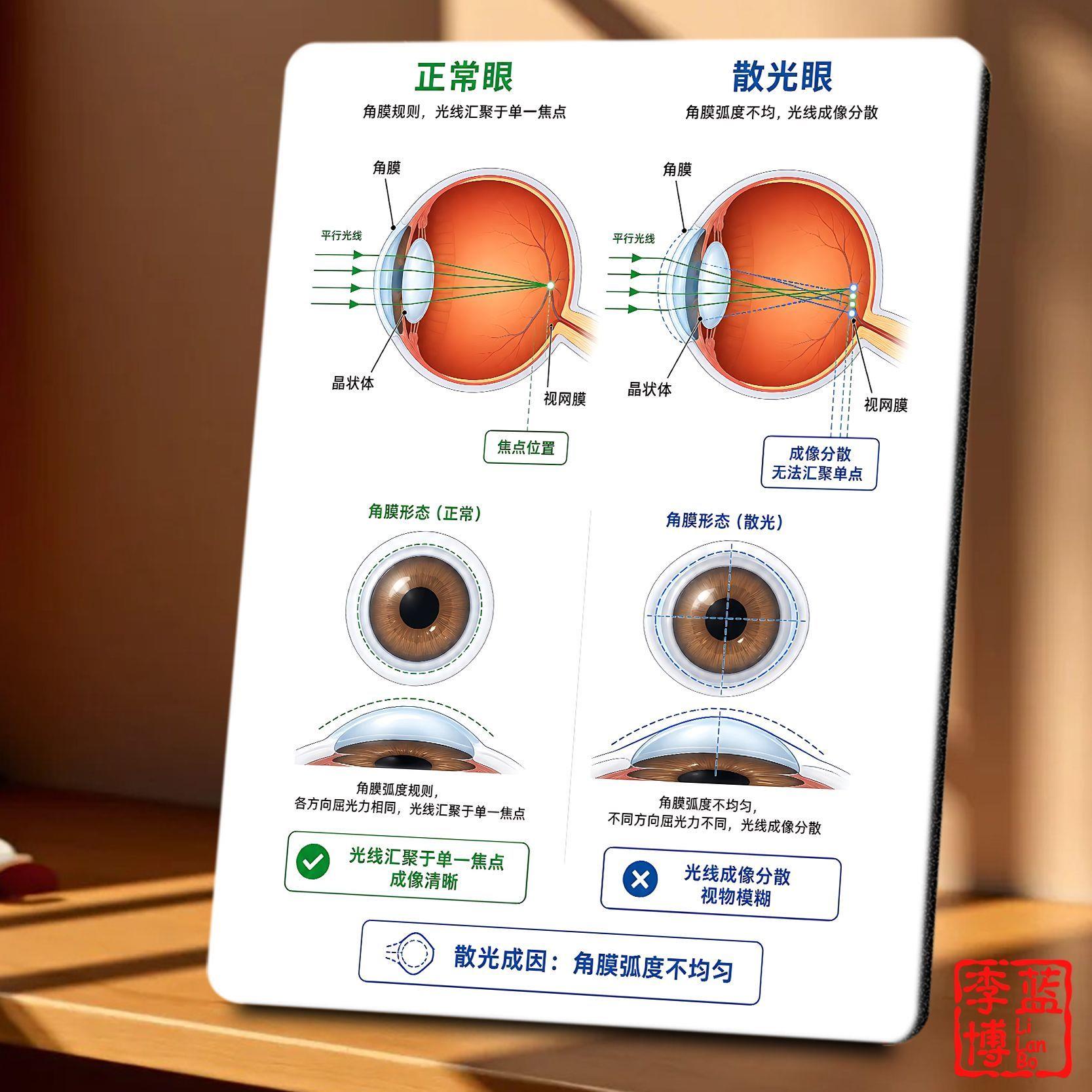 相框正常眼散光眼对比科普摆台新款验光配镜门店讲解立式方形摆件