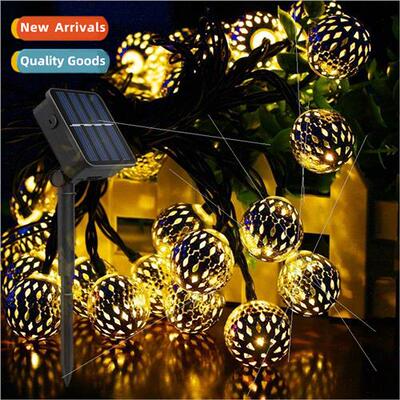 Solar LED lights string Morocco ball iron hollow small round