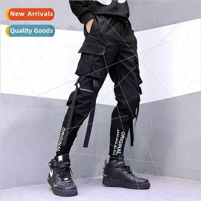 Leg embroidery work pants mens new dark nd large pockets flu