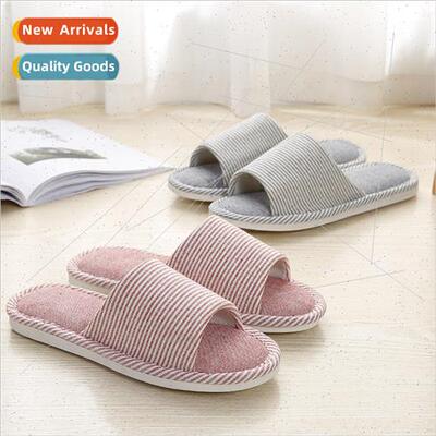 New Japanese couple striped home linen slippers men and wome