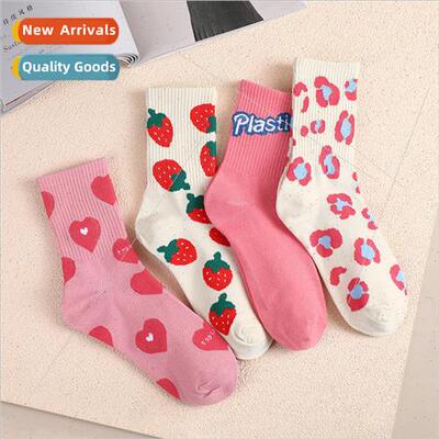 Pink color peach heart tube socks ins cute casual versatile