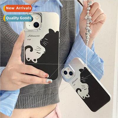 INS cartoon black cat electroplated silver 适用 Apple 14ProM
