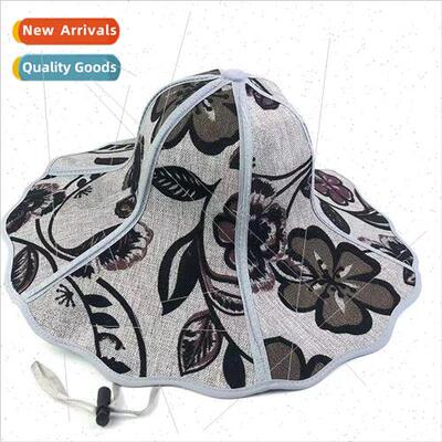 Fancy foldable linen flower cloth fan hat traditional summer
