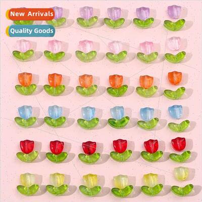 Jelly pink gradient glass tulip petals beading materials DIY