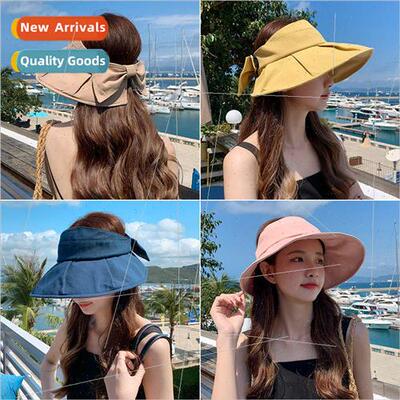 Hollow top hat foldable sun hat can tie ponytail hat female