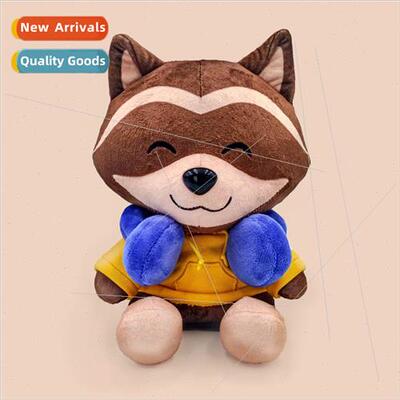 New Raccoon Plush blue headphones cute listening to music ra