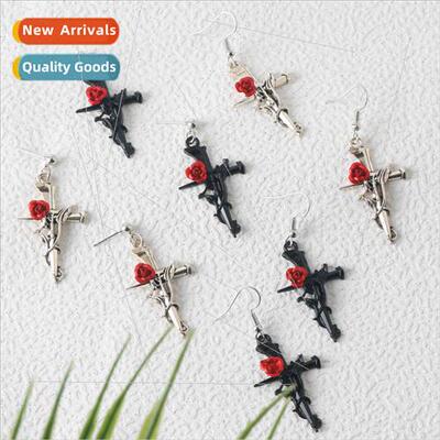 Dark wind thorns rose cross alloy jewelry earrings creative