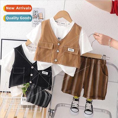 Childrens short-sleeved new summer baby boys England suit ve