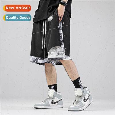 Row buckle cashew flower shorts sports men loose in pants in