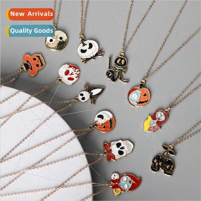 Necklace spooky skull pendant necklace alloy drip oil Hallow