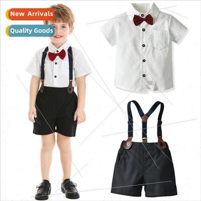 Boys graduation dress summer white shirt short-sleeved backp