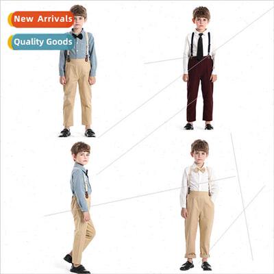 Childrens long-sleeved bow tie cardigan fall boys suspenders