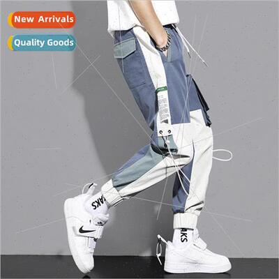 Spring gang handsome drawstring leg work pants male Korean n