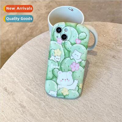 ins green cactus bear 适用 Apple 13 phone case iPhone12 smal