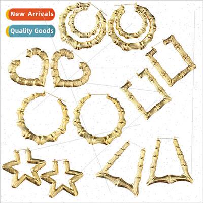 Oversized Bamboo Earrings Exaggerated Gold lver Large Hoops