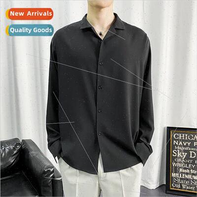 Black shirt mens long-sleeved Korean nd handsome blouse spri