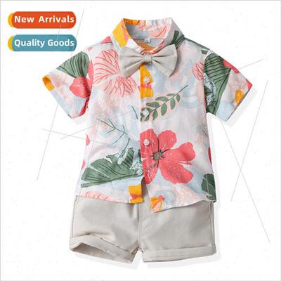 Summer Boys Lapel Bow Short Sleeve Floral Shirt Casual Short