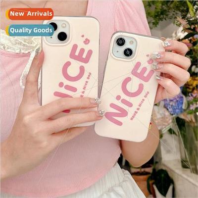 Simple Beige Background Pink English NICE 适用 iPhone 14 Fem