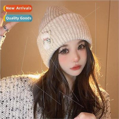 Autumn and winter hairy cat knitted cap Korean warm show fac