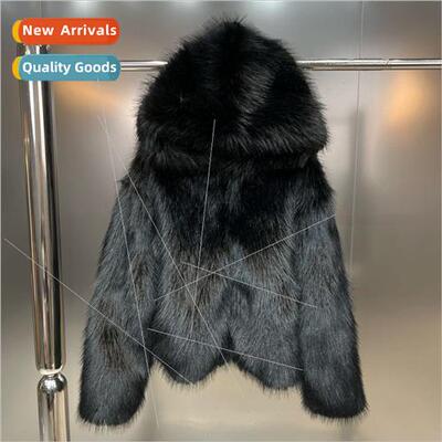 2022 winter hooded long-sleeved simulated fox fur dark Depar