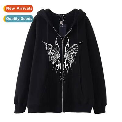 Dark Hip Hop Gothic Harajuku Y2k Zipper Hoodie Mens  Womens
